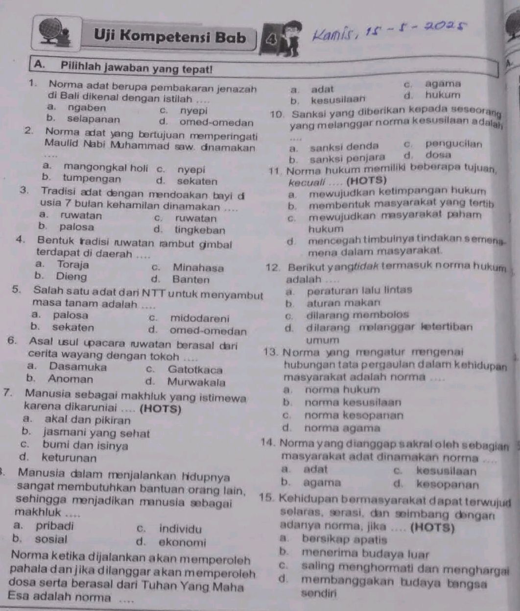 1. Norma adat berupa pembakaran jenazah di | StudyX
