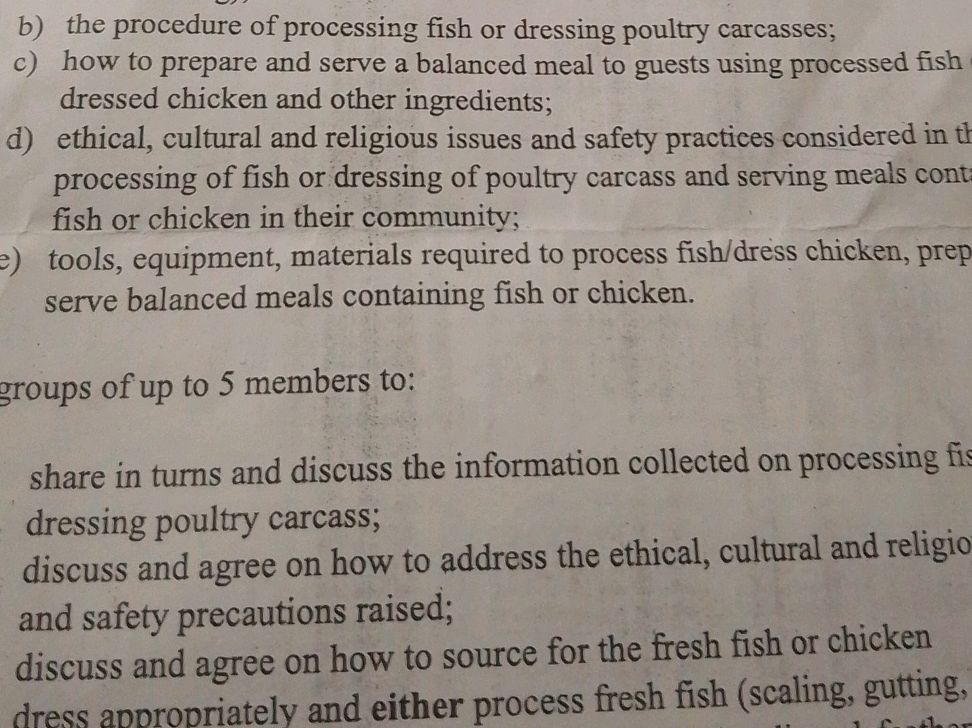 b) the procedure of processing fish or | StudyX