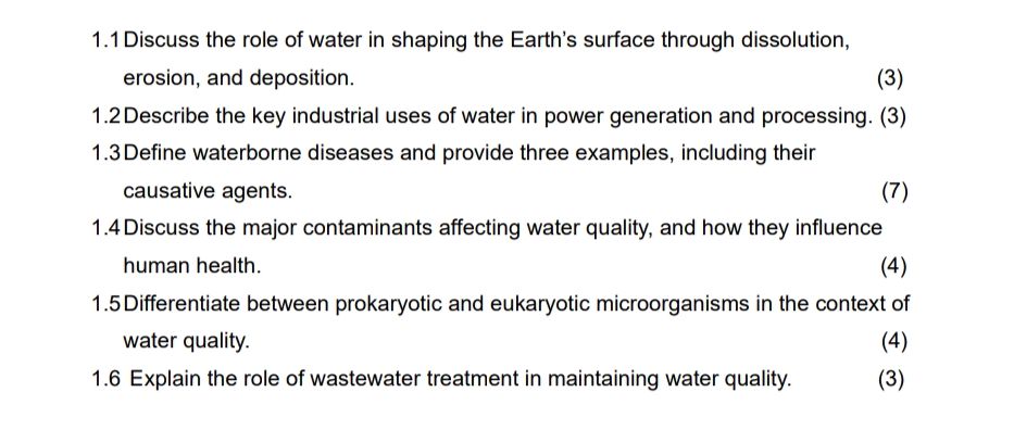 1.1 Discuss the role of water in shaping the | StudyX
