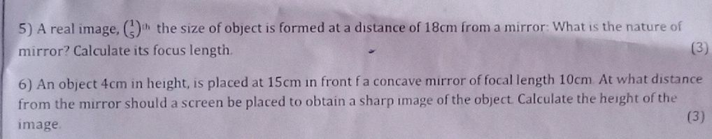 5) A real image, (1/5)th the size of object | StudyX