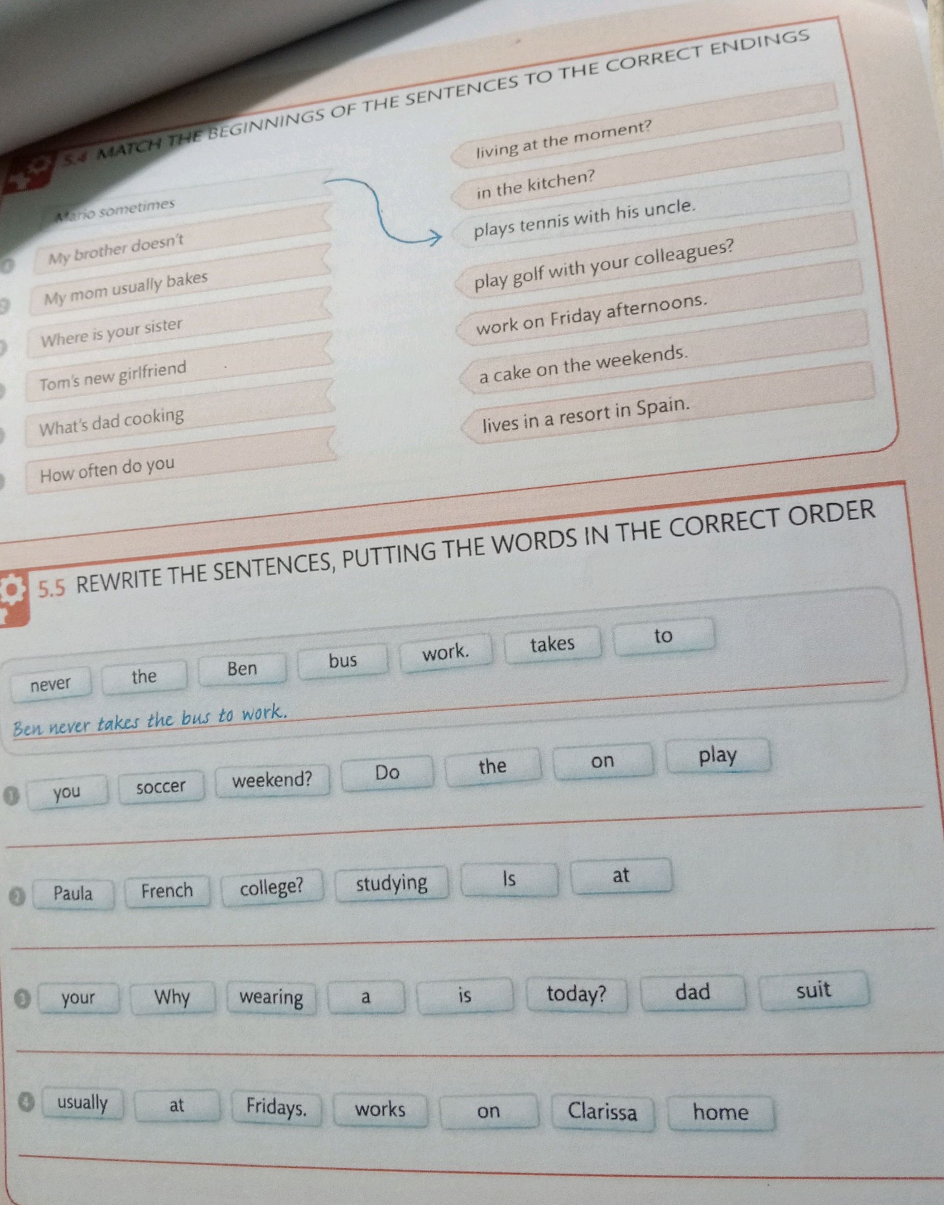 5.4 MATCH THE BEGINNINGS OF THE SENTENCES TO | StudyX