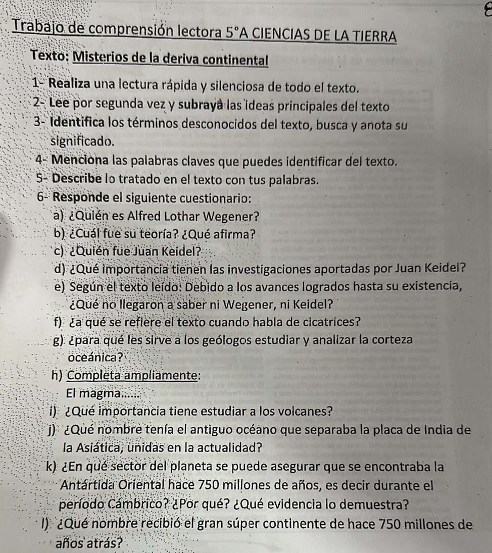 Trabajo de comprensión lectora 5°A CIENCIAS | StudyX