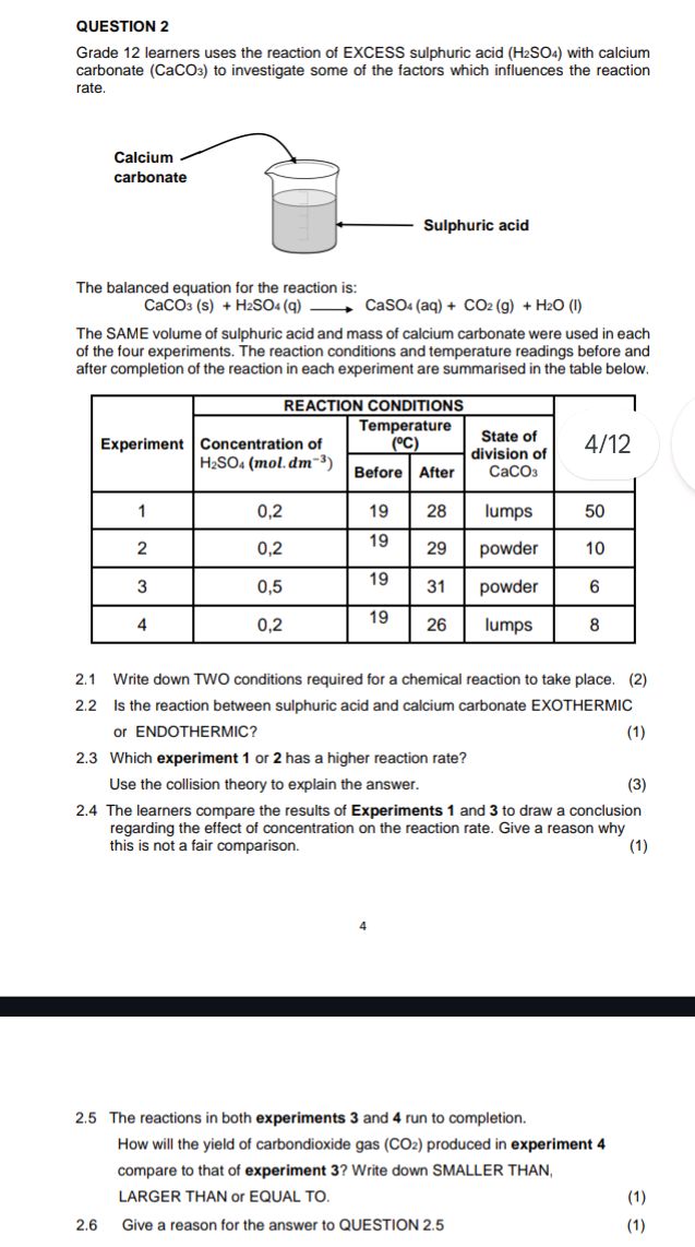 Grade 12 learners uses the reaction of | StudyX