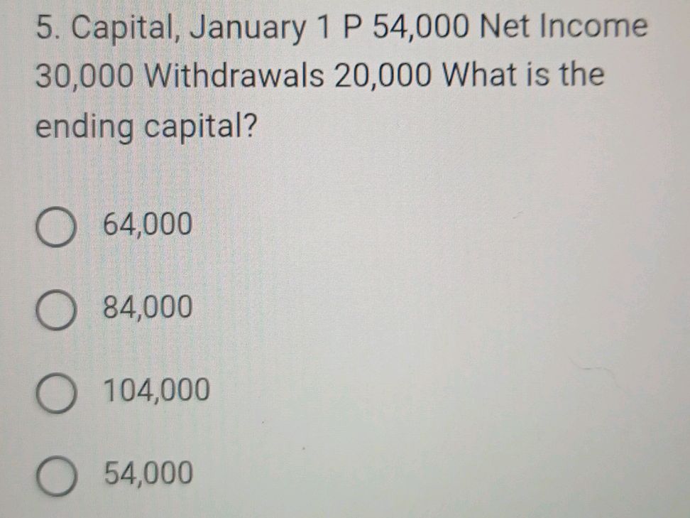 5. Capital, January 1 P 54,000 Net Income | StudyX