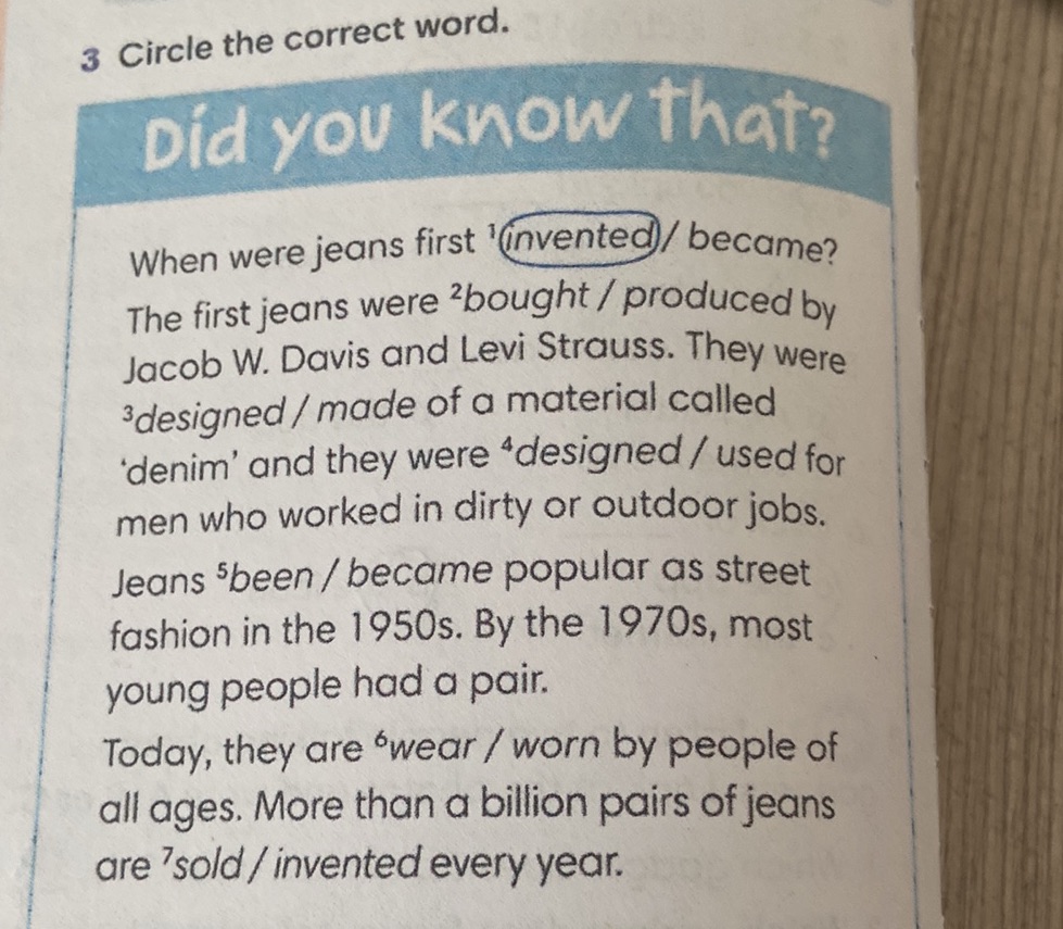 3 Circle the correct word. When were jeans | StudyX