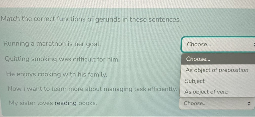 Match the correct functions of gerunds in | StudyX