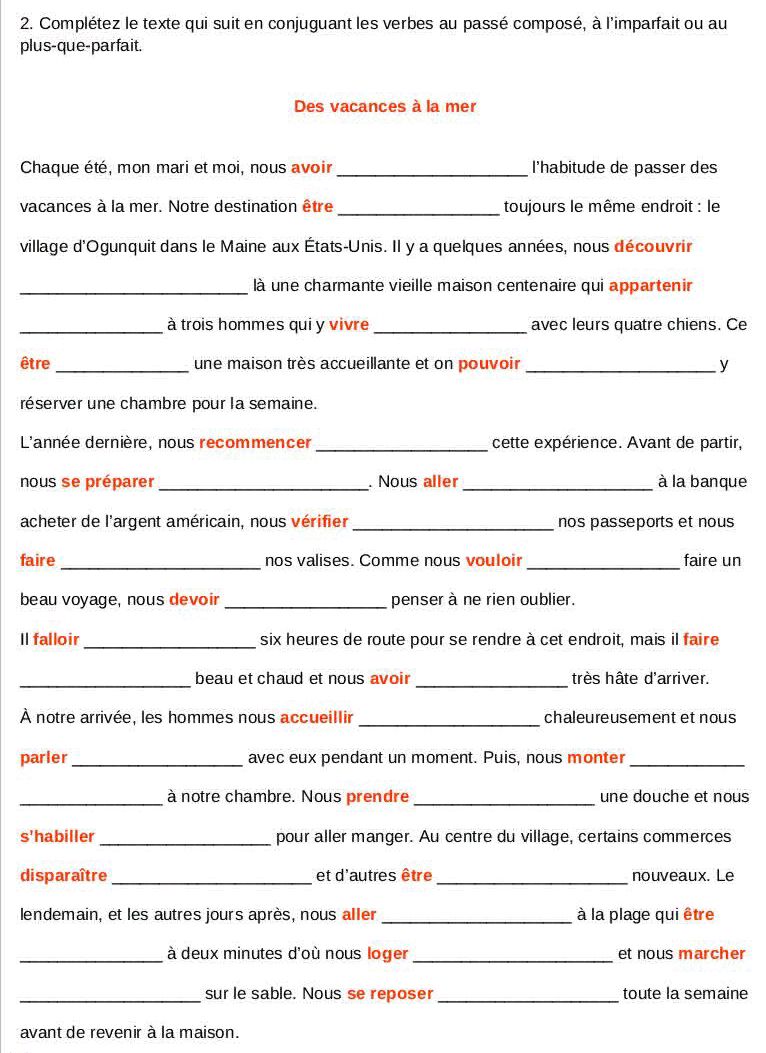 2. Complétez le texte qui suit en conjuguant | StudyX