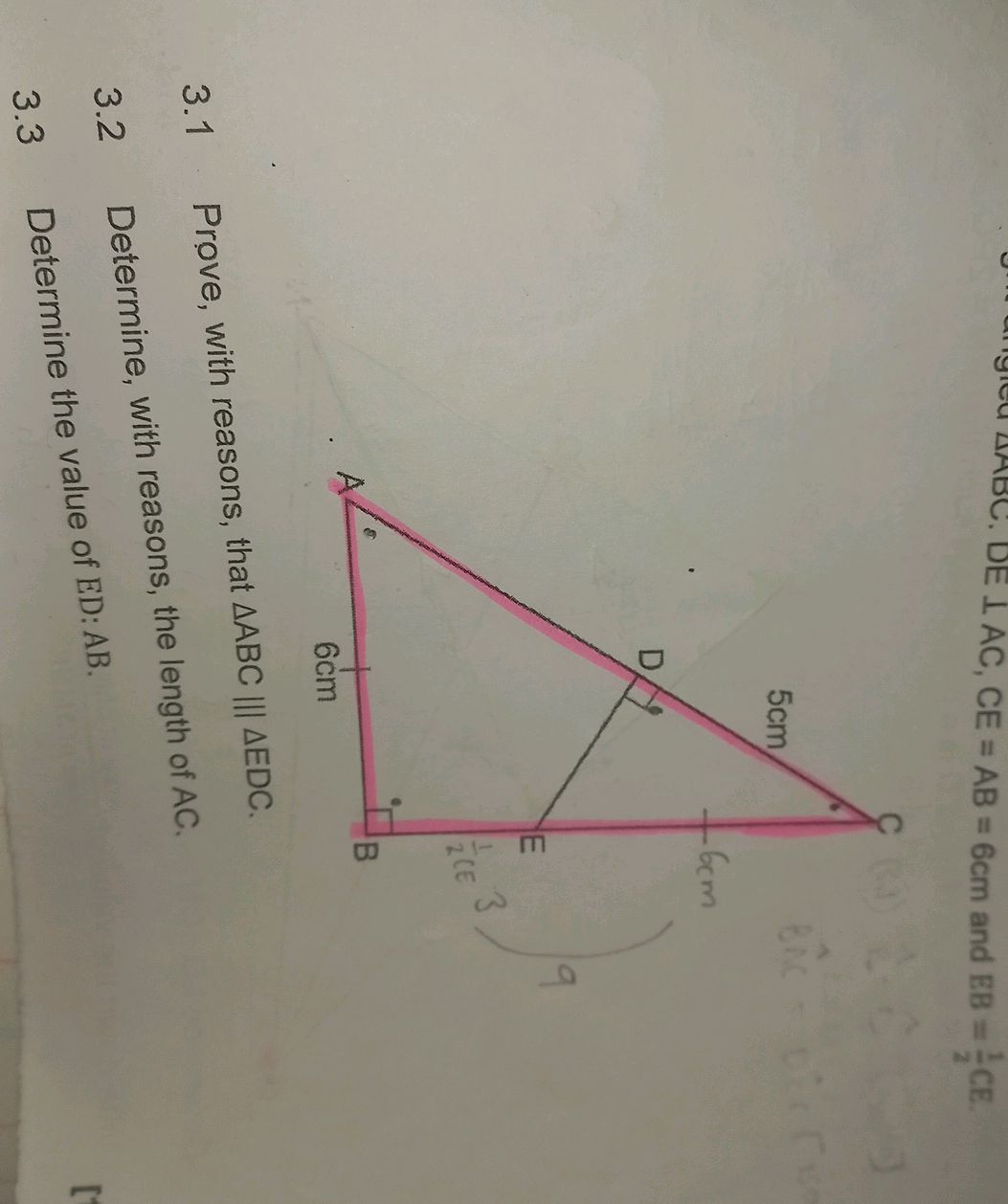 Given a right-angled triangle ABC, DE ⊥ AC, | StudyX