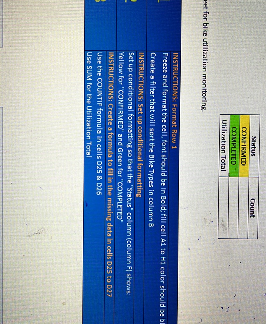 Instructions: Format Row 1 Freeze and | StudyX