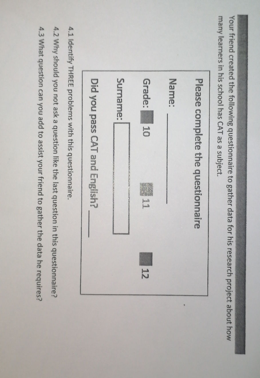 Please complete the questionnaire Name: | StudyX