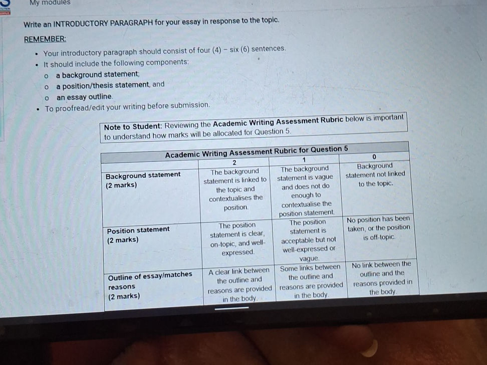 My modules Write an INTRODUCTORY PARAGRAPH | StudyX