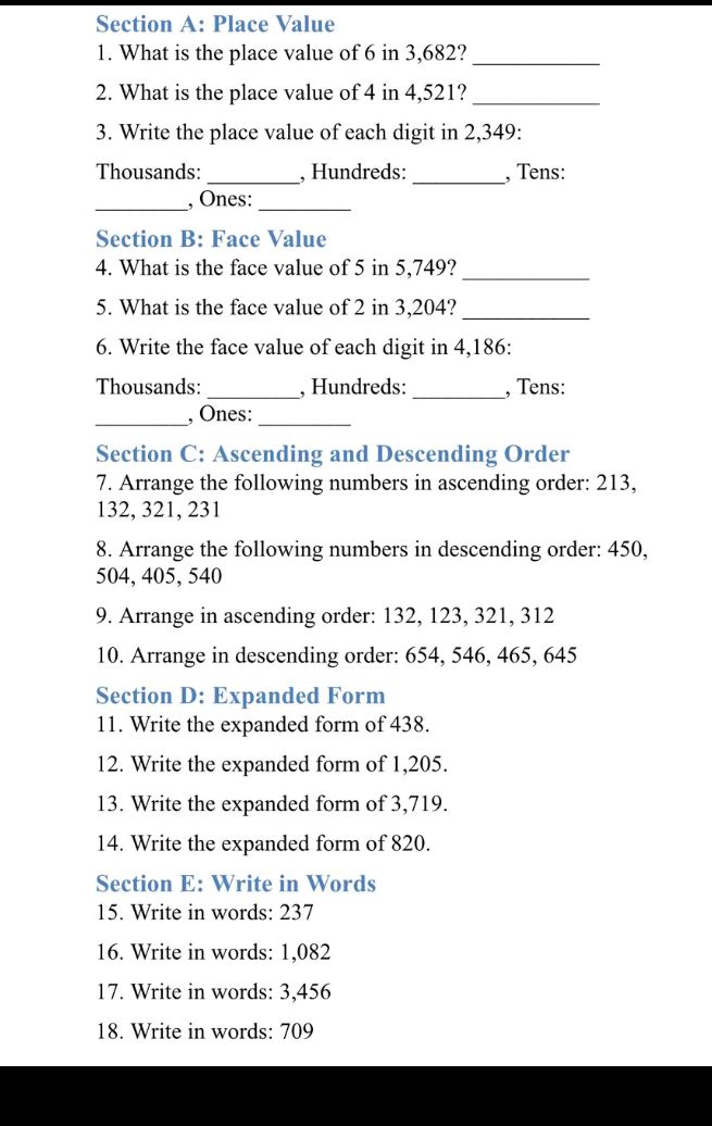 Section A: Place Value 1. What is the place | StudyX