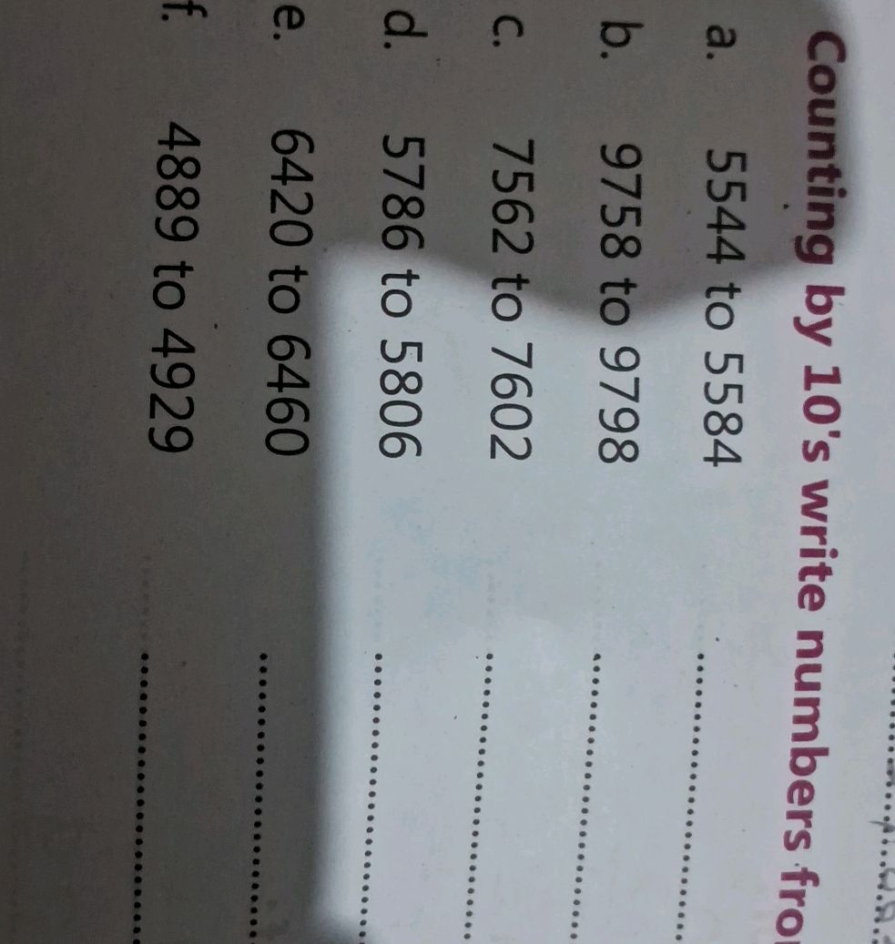 Counting by 10's write numbers from a. 5544 | StudyX
