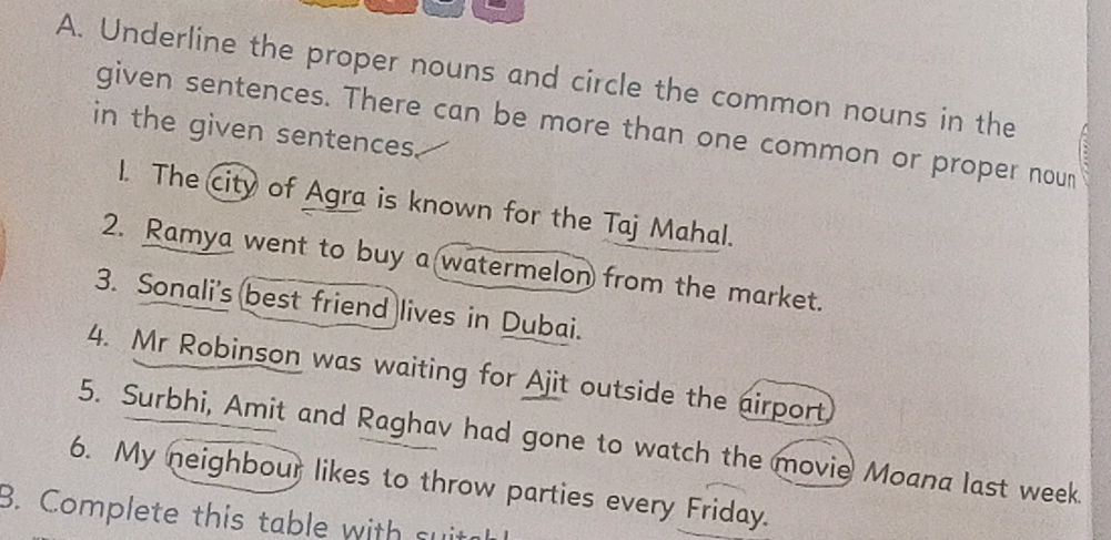 A. Underline the proper nouns and circle the | StudyX