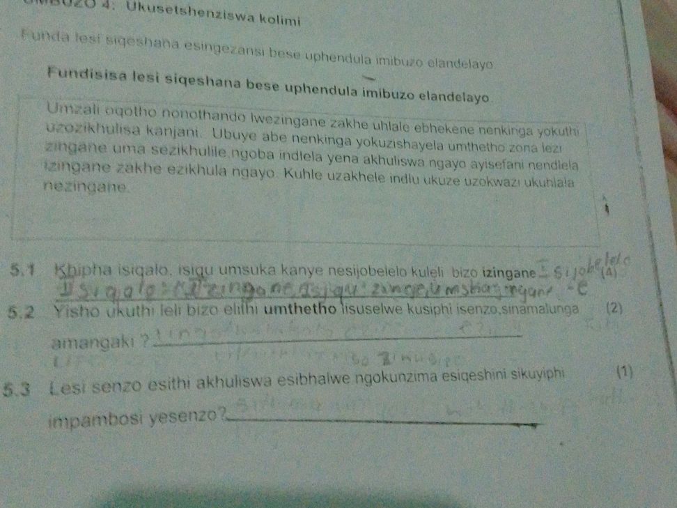5.1 Khipha isigalo, isiqu umsuka kanye | StudyX