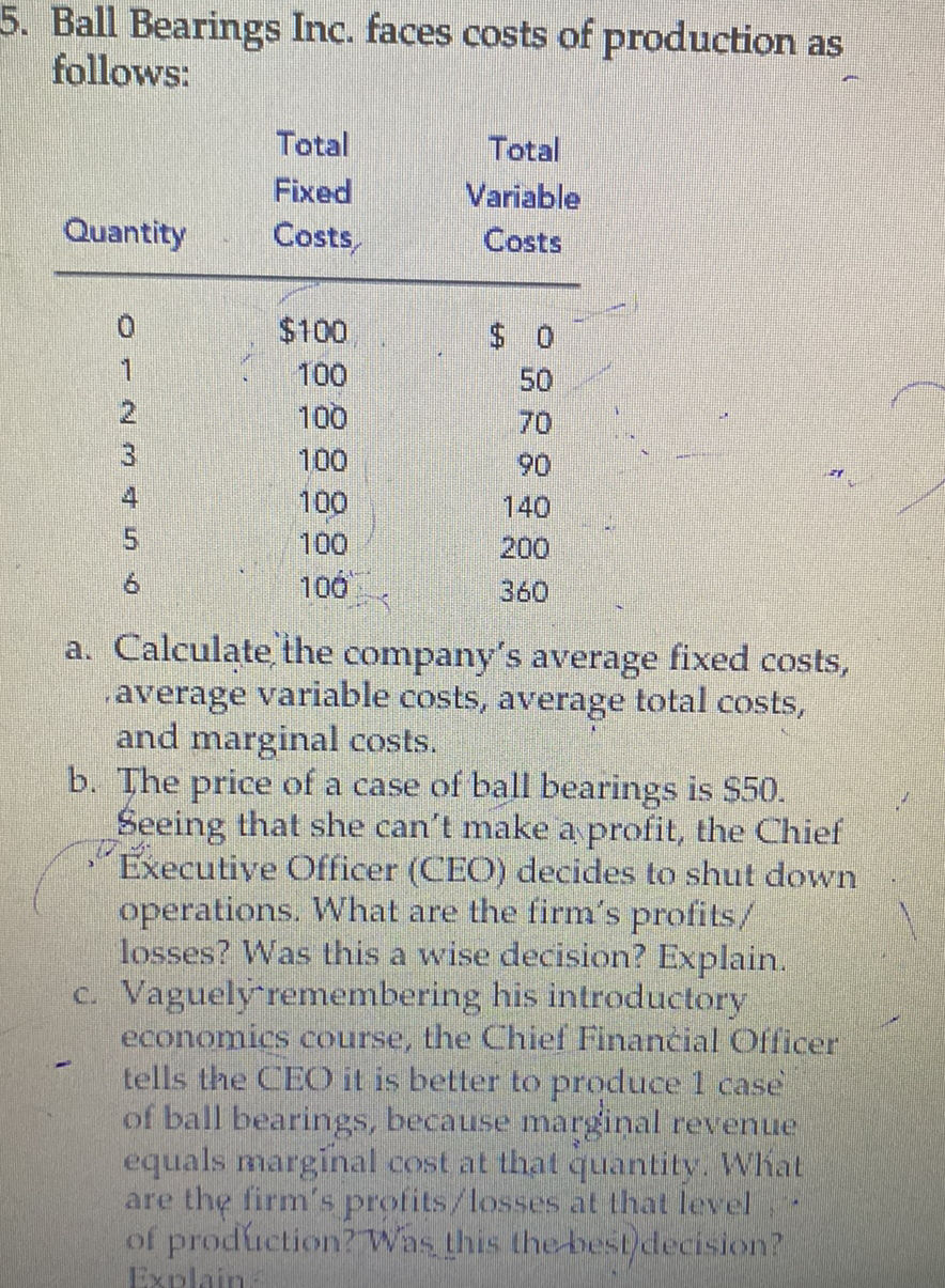 5. Ball Bearings Inc. faces costs of | StudyX