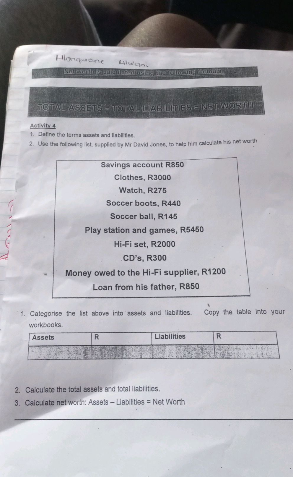 Net worth is calculated using the following | StudyX