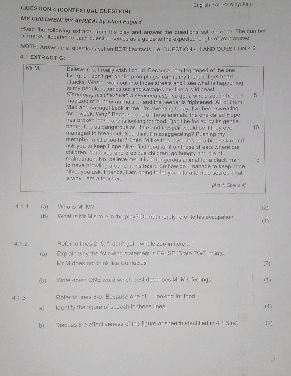 QUESTION 4 (CONTEXTUAL QUESTION) English FAL | StudyX