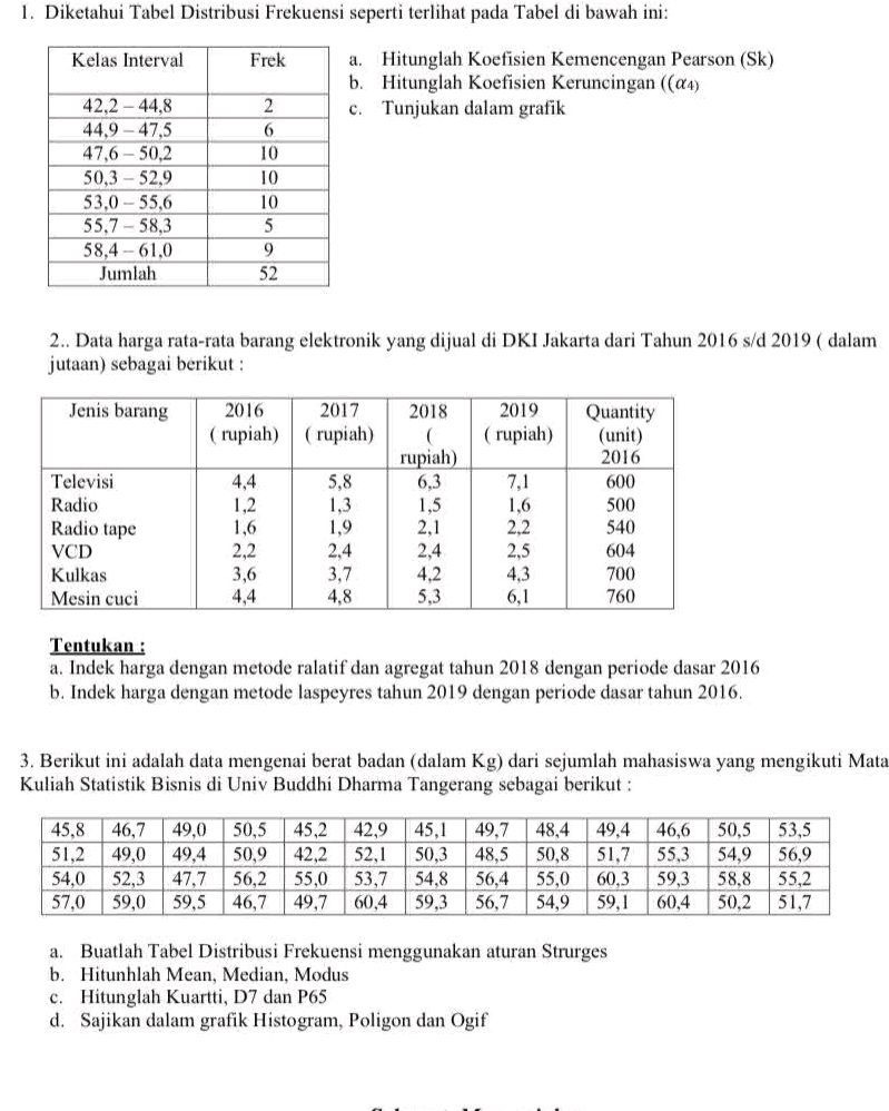 1. Diketahui Tabel Distribusi Frekuensi | StudyX