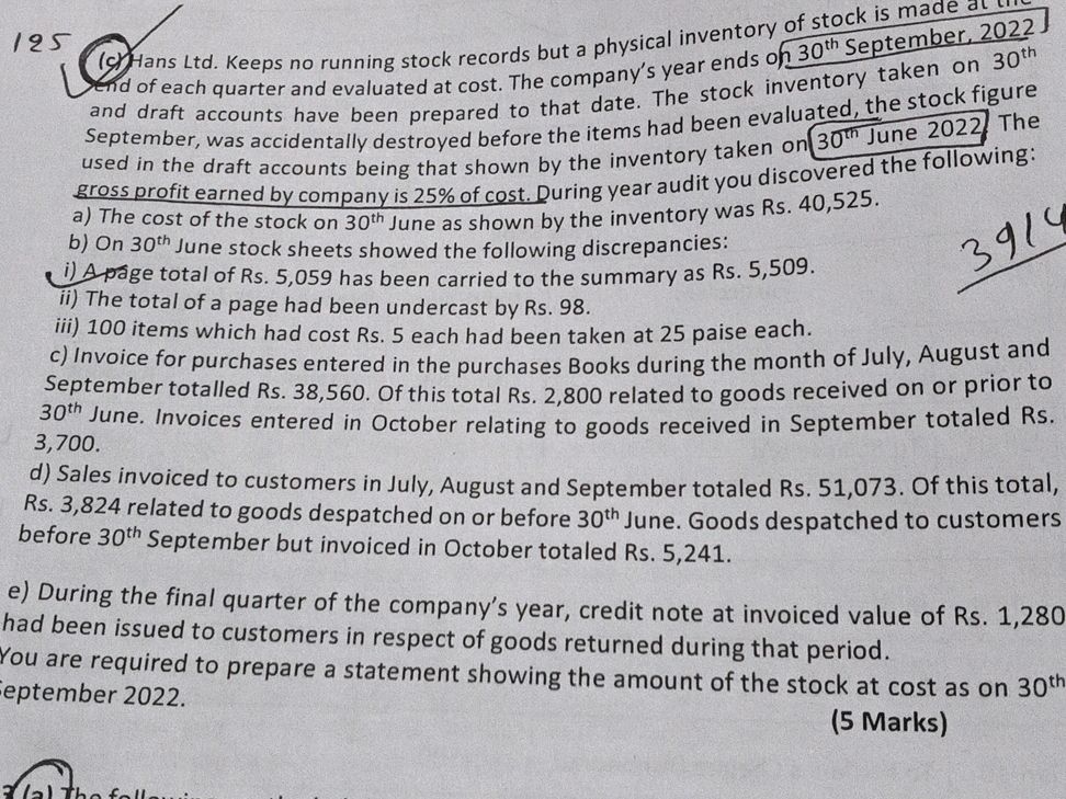 Hans Ltd. Keeps no running stock records but | StudyX