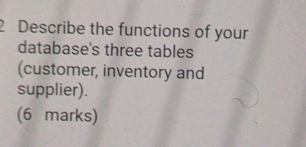 2 Describe the functions of your database's | StudyX