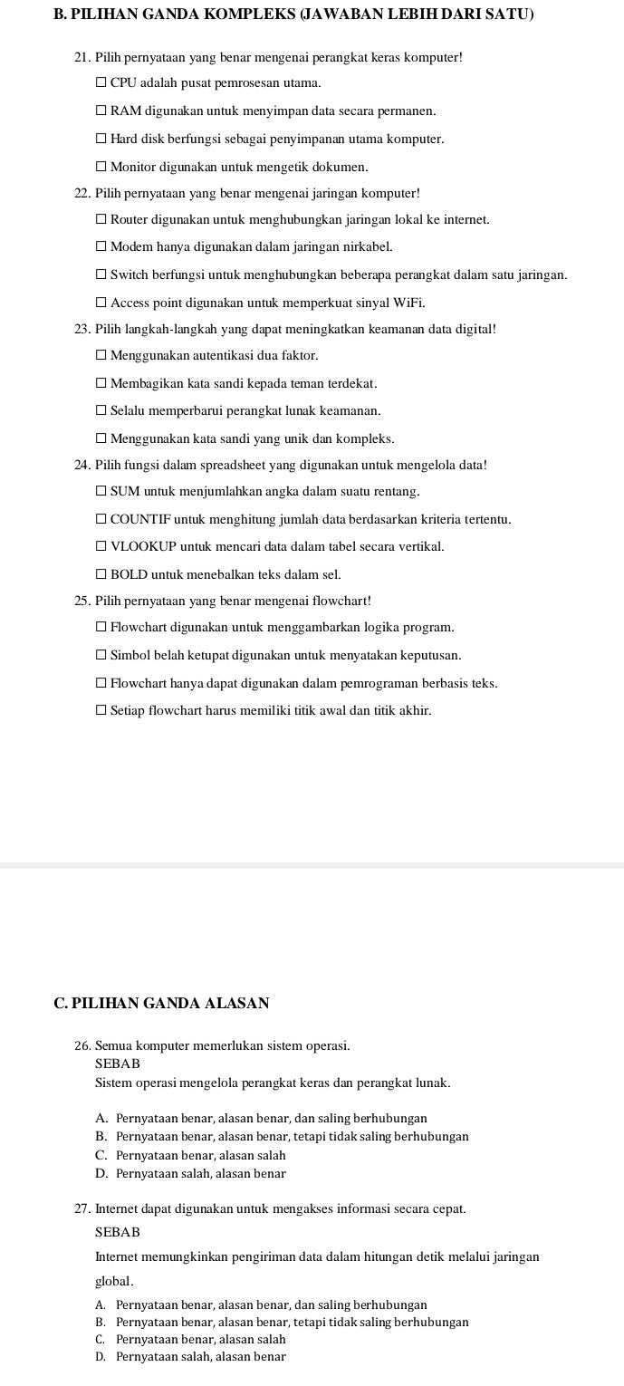 21. Pilih pernyataan yang benar mengenai | StudyX