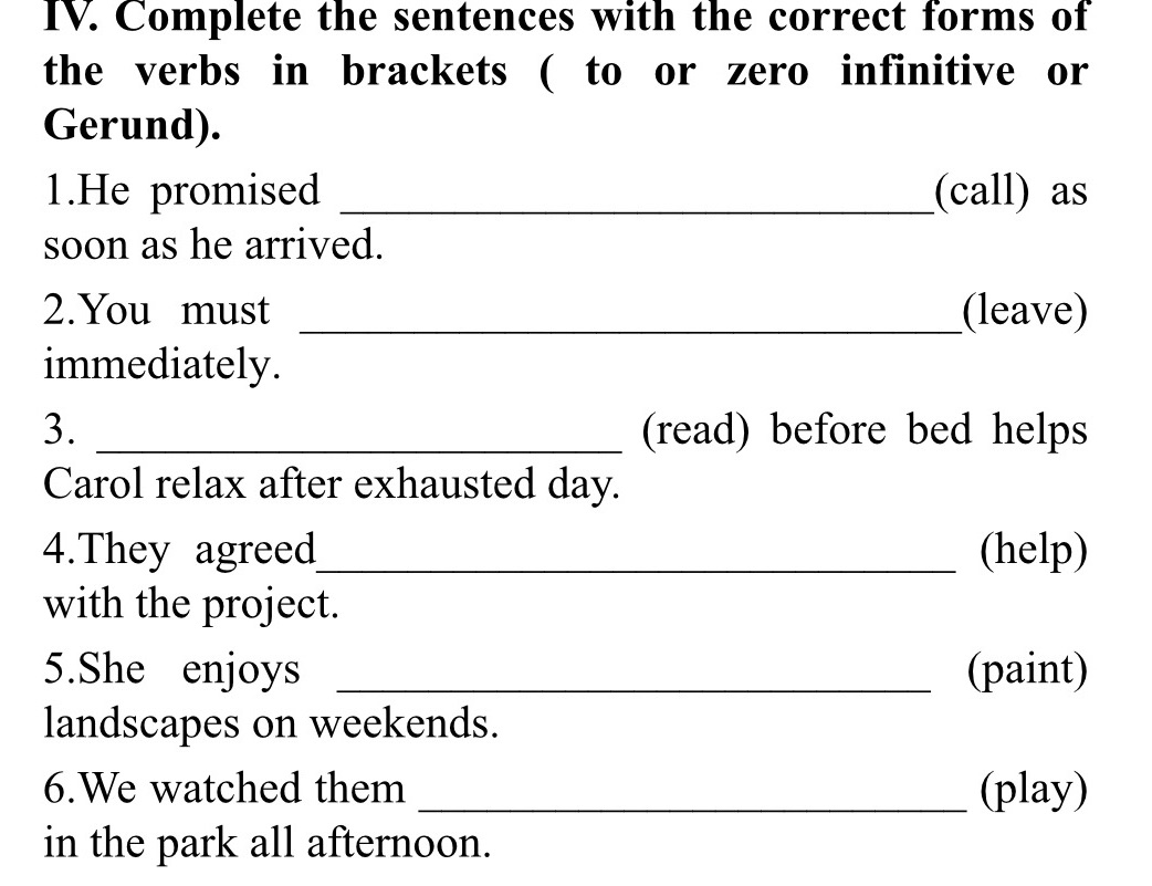IV. Complete the sentences with the correct | StudyX