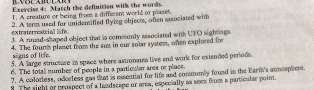 Exercise 4: Match the definition with the | StudyX