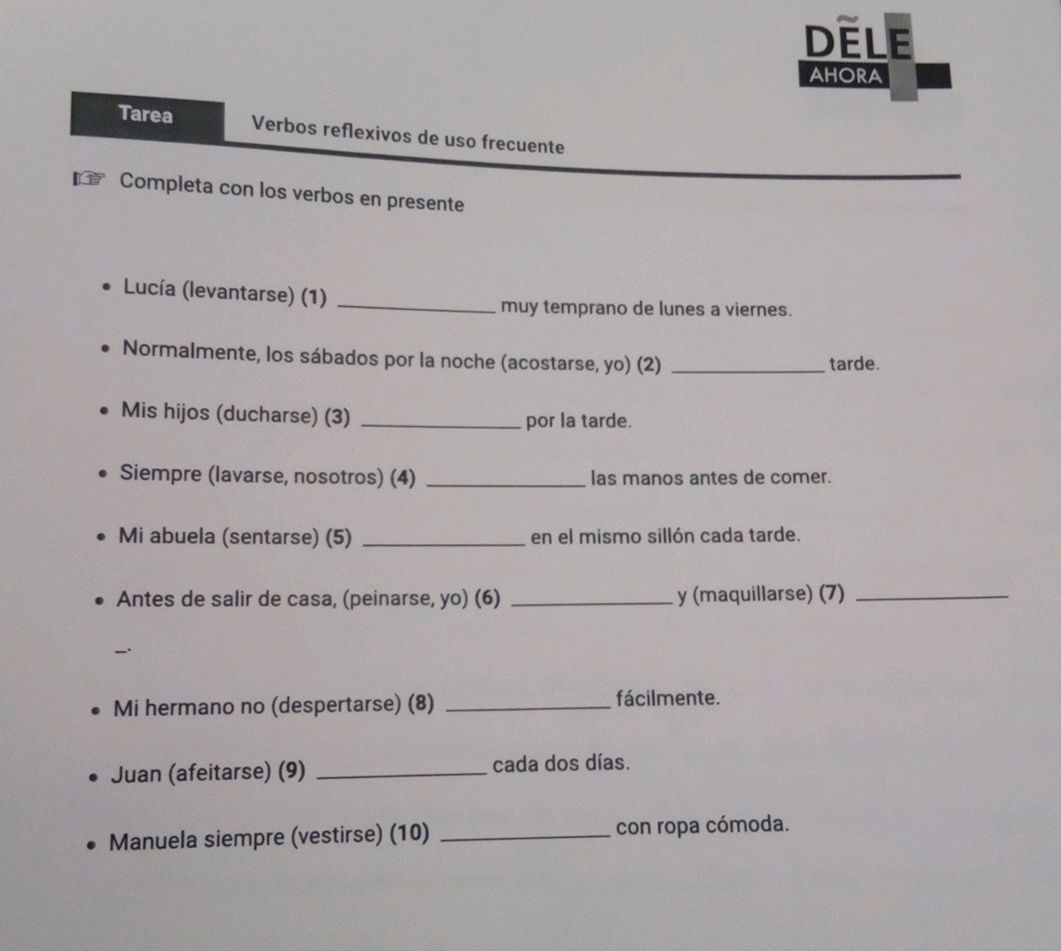 Tarea Verbos reflexivos de uso frecuente | StudyX