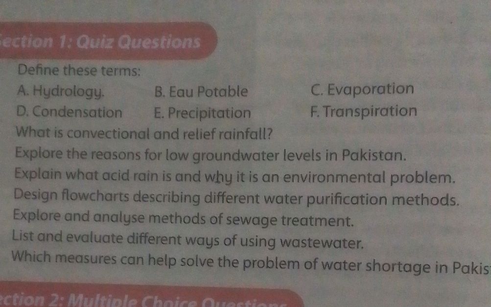 Define these terms: A. Hydrology. B. Eau | StudyX