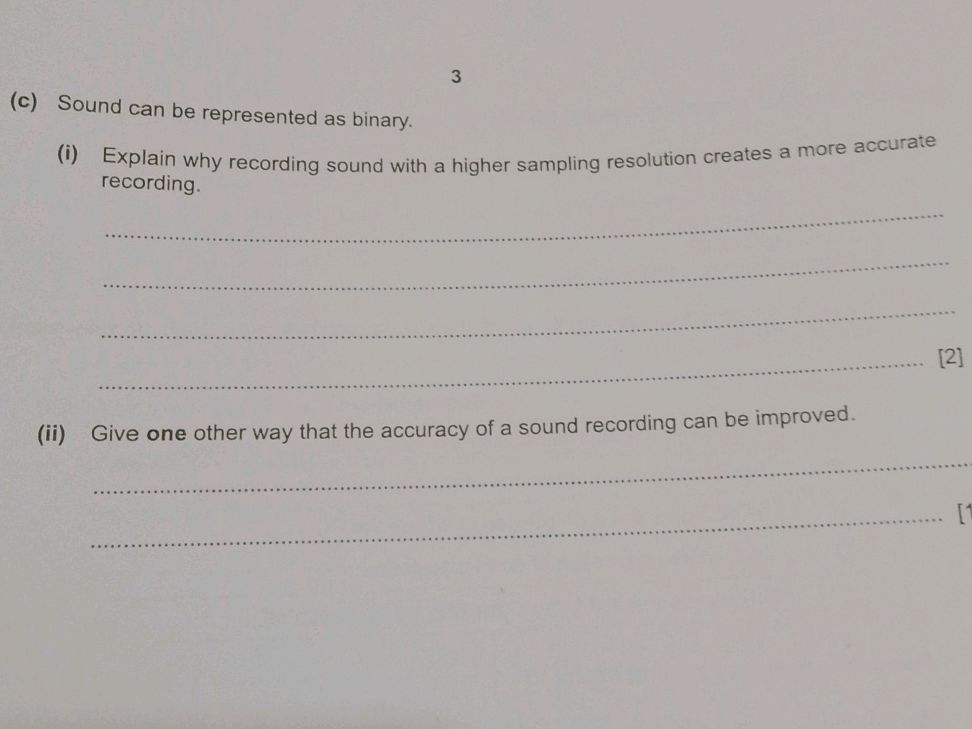 (c) Sound can be represented as binary. (i) | StudyX