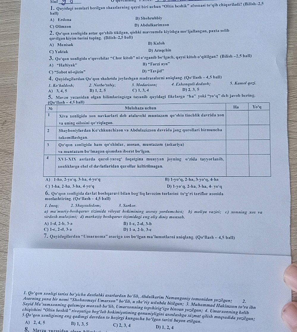 1. Quyidagi nomlari berilgan shaxslarning | StudyX