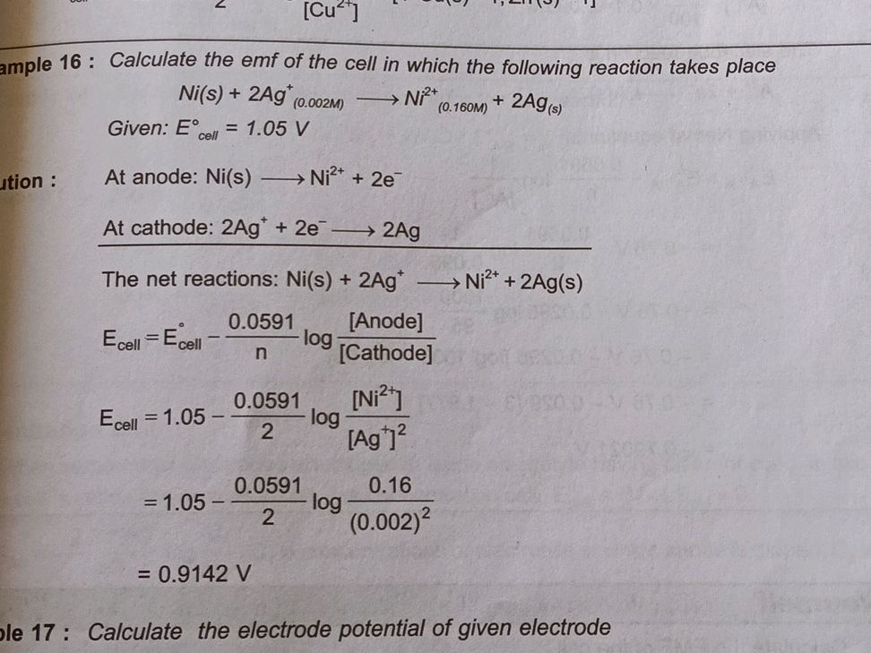 Example 16: Calculate the emf of the cell in | StudyX