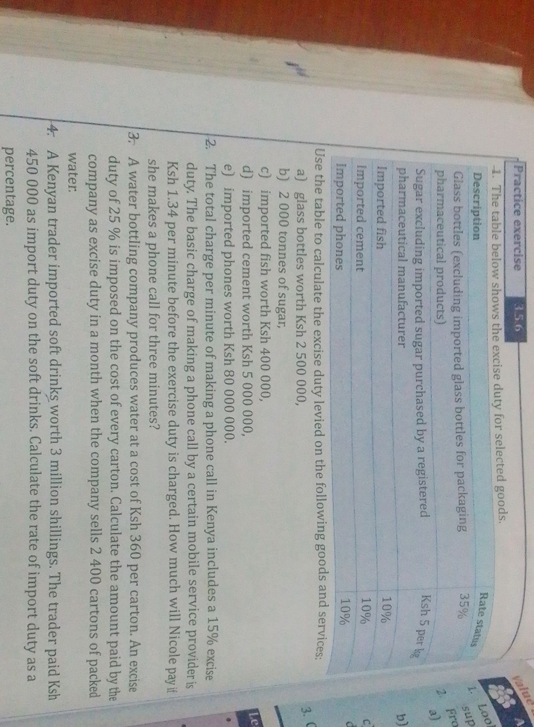 1. The table below shows the excise duty for | StudyX