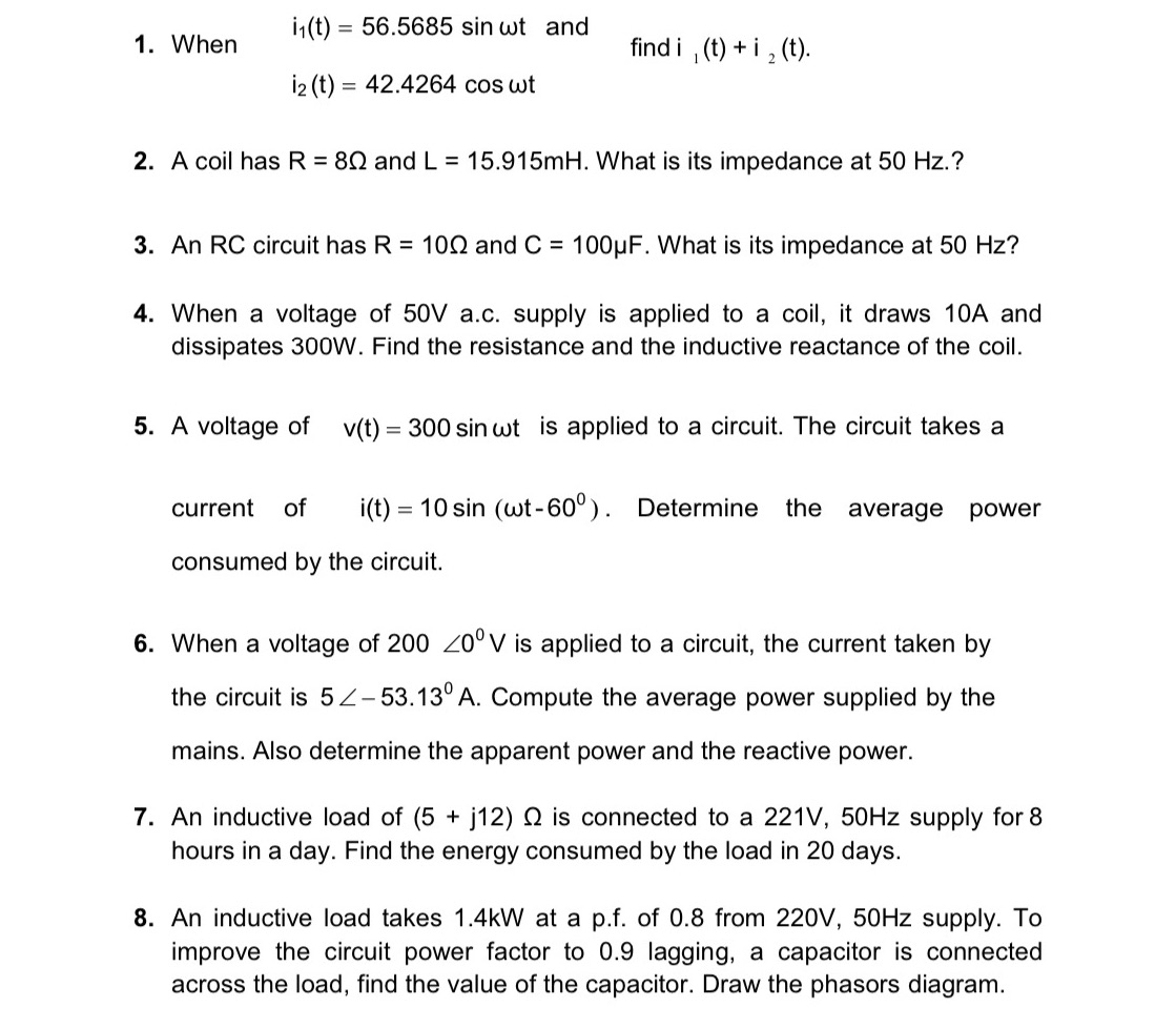 1. When $i_1(t) = 56.5685 ext{ sin } | StudyX