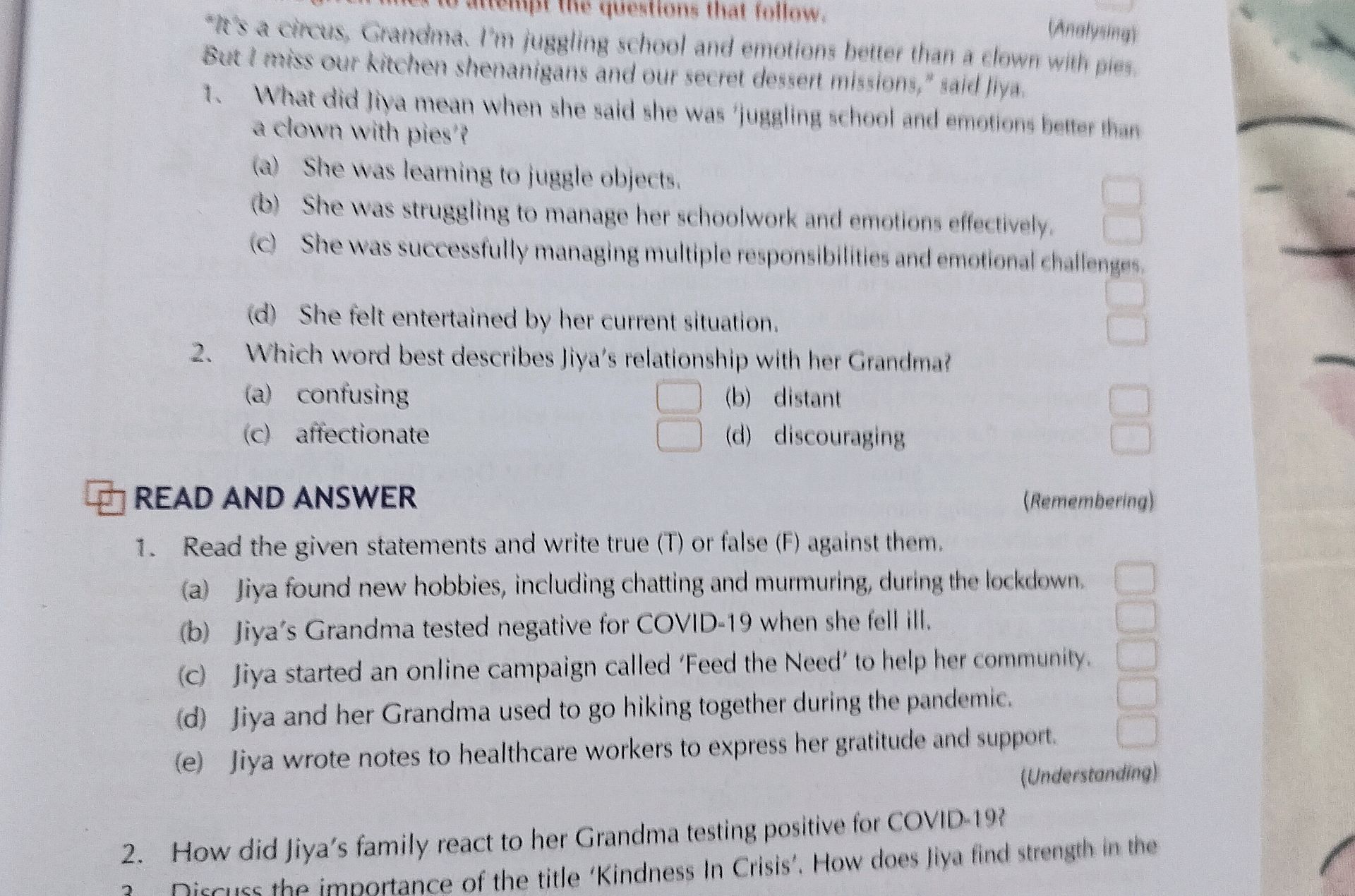 1. What did Jiya mean when she said she was | StudyX