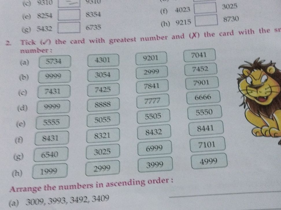 2. Tick ( ) the card with greatest number | StudyX