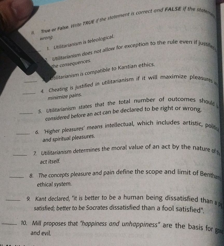 11. True or False. Write TRUE if the | StudyX