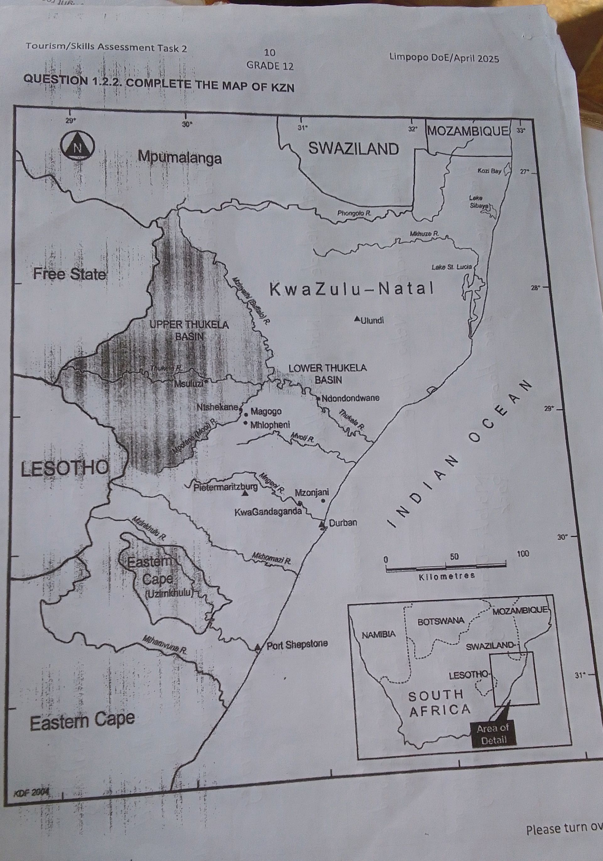 QUESTION 1.2.2. COMPLETE THE MAP OF KZN The | StudyX