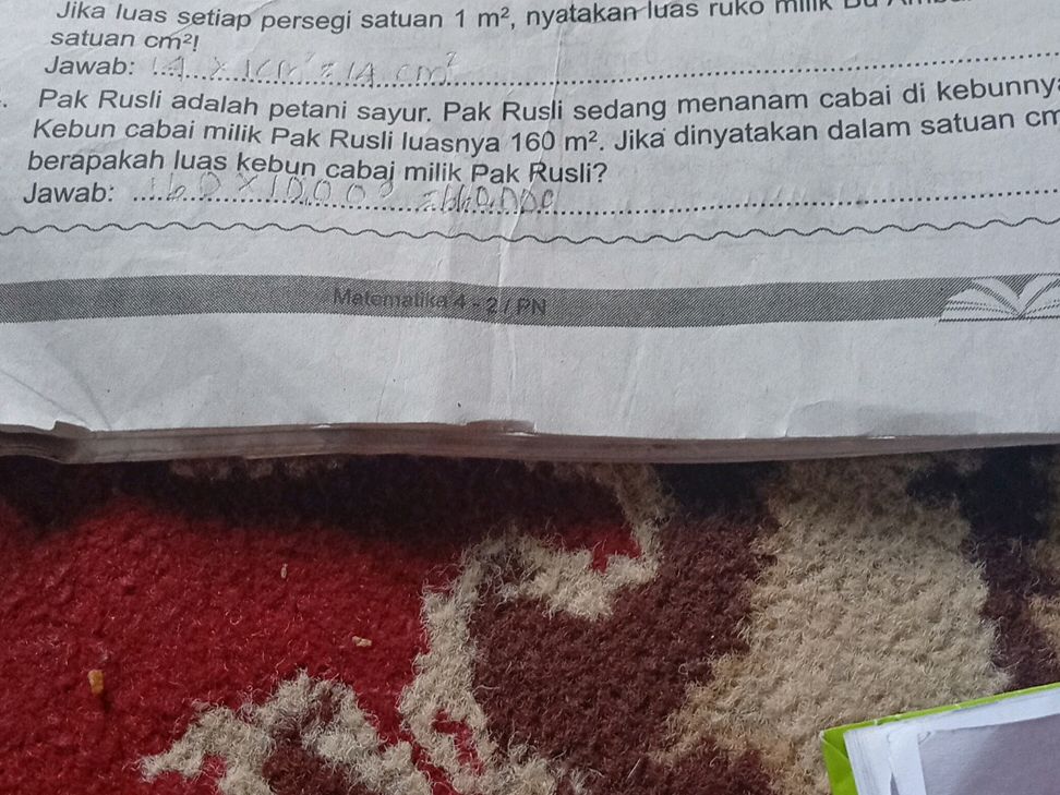 Jika luas setiap persegi satuan 1 m², | StudyX
