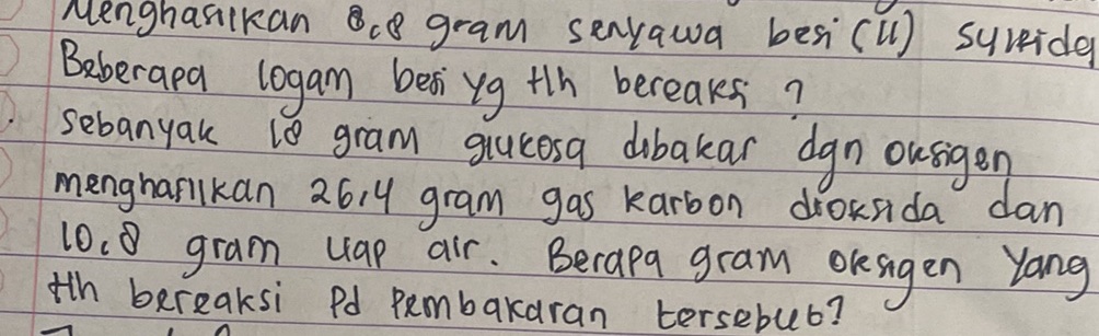 Menghasilkan 8.8 gram senyawa besi (II) | StudyX