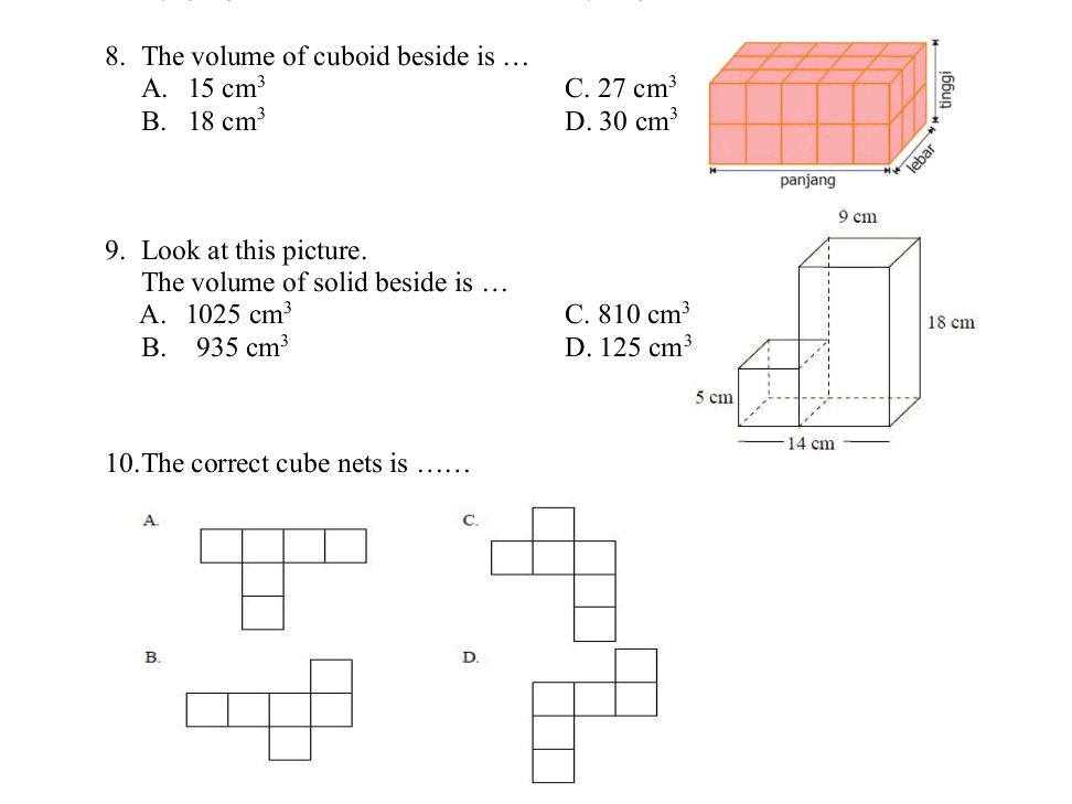 8. The volume of cuboid beside is ... A. 15 | StudyX