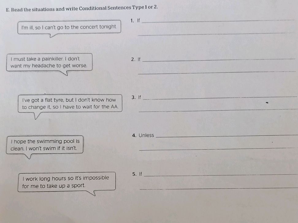 E. Read the situations and write Conditional | StudyX