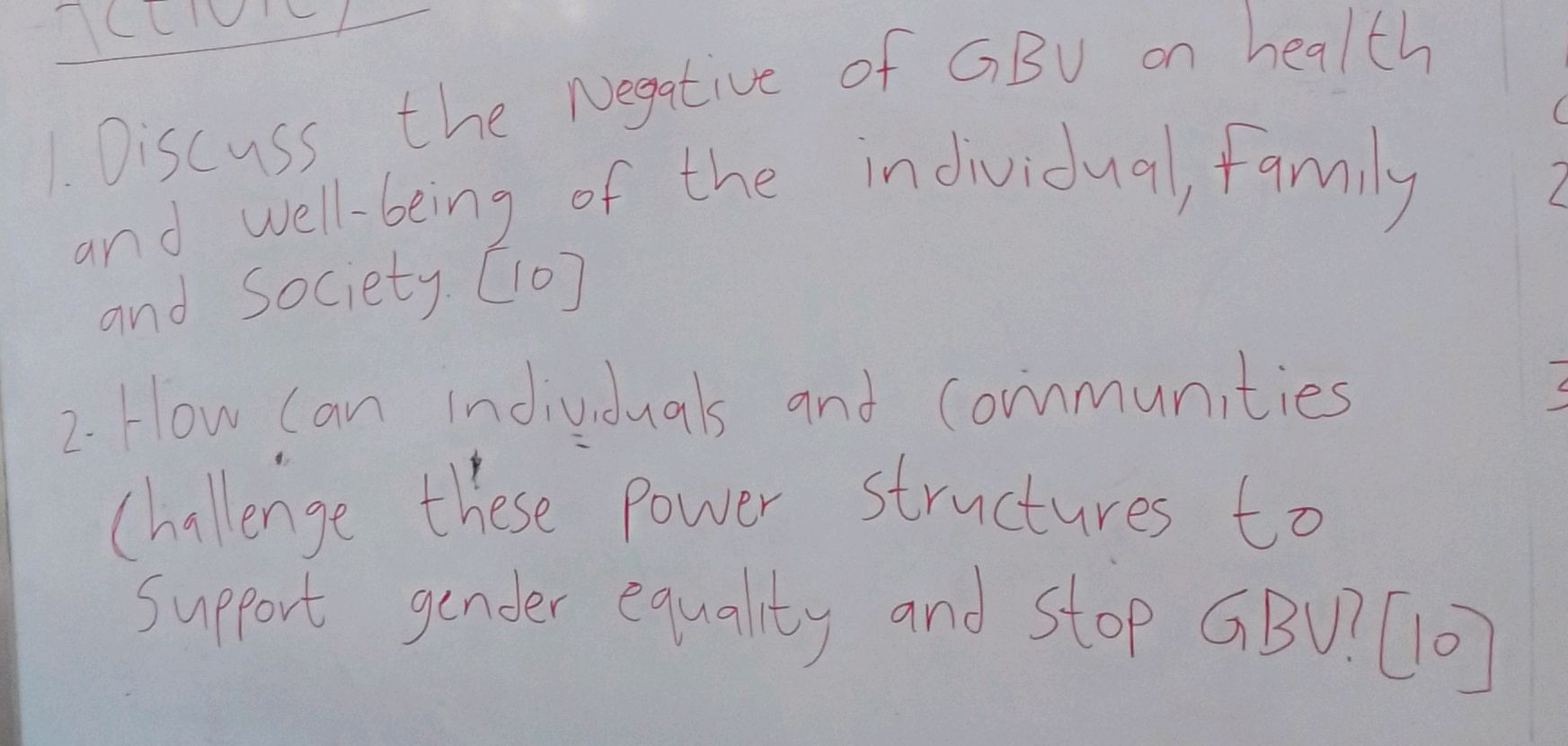 1. Discuss the Negative of GBV on health and | StudyX