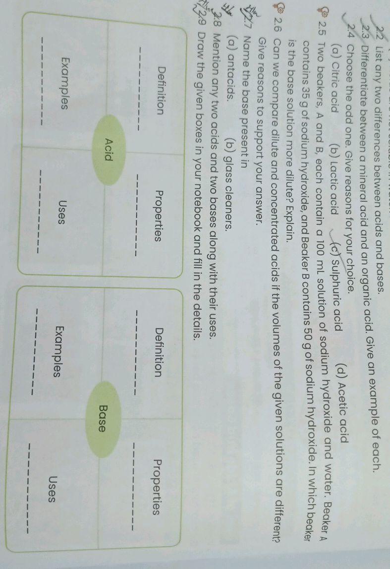 2.2 List any two differences between acids | StudyX