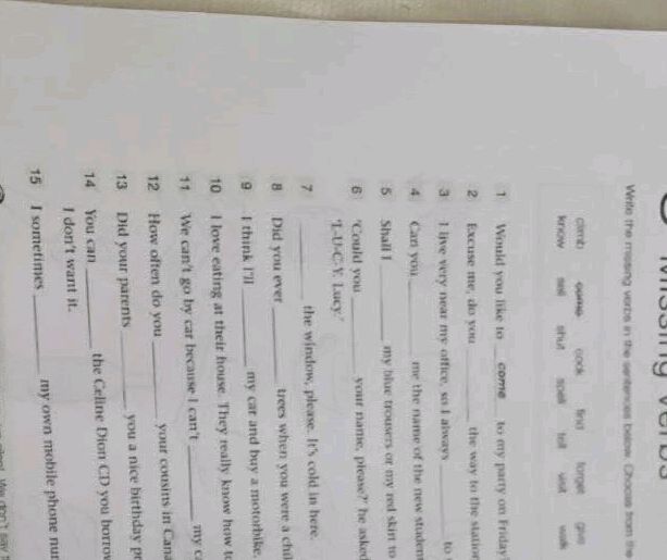 Write the missing verbs in the sentences | StudyX