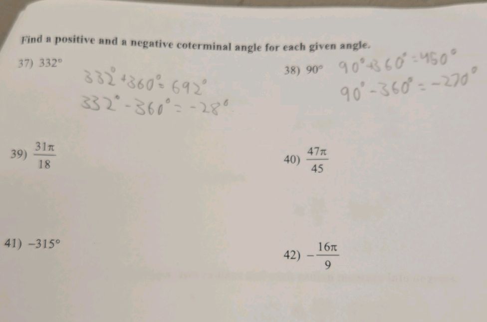 Find a positive and a negative coterminal | StudyX