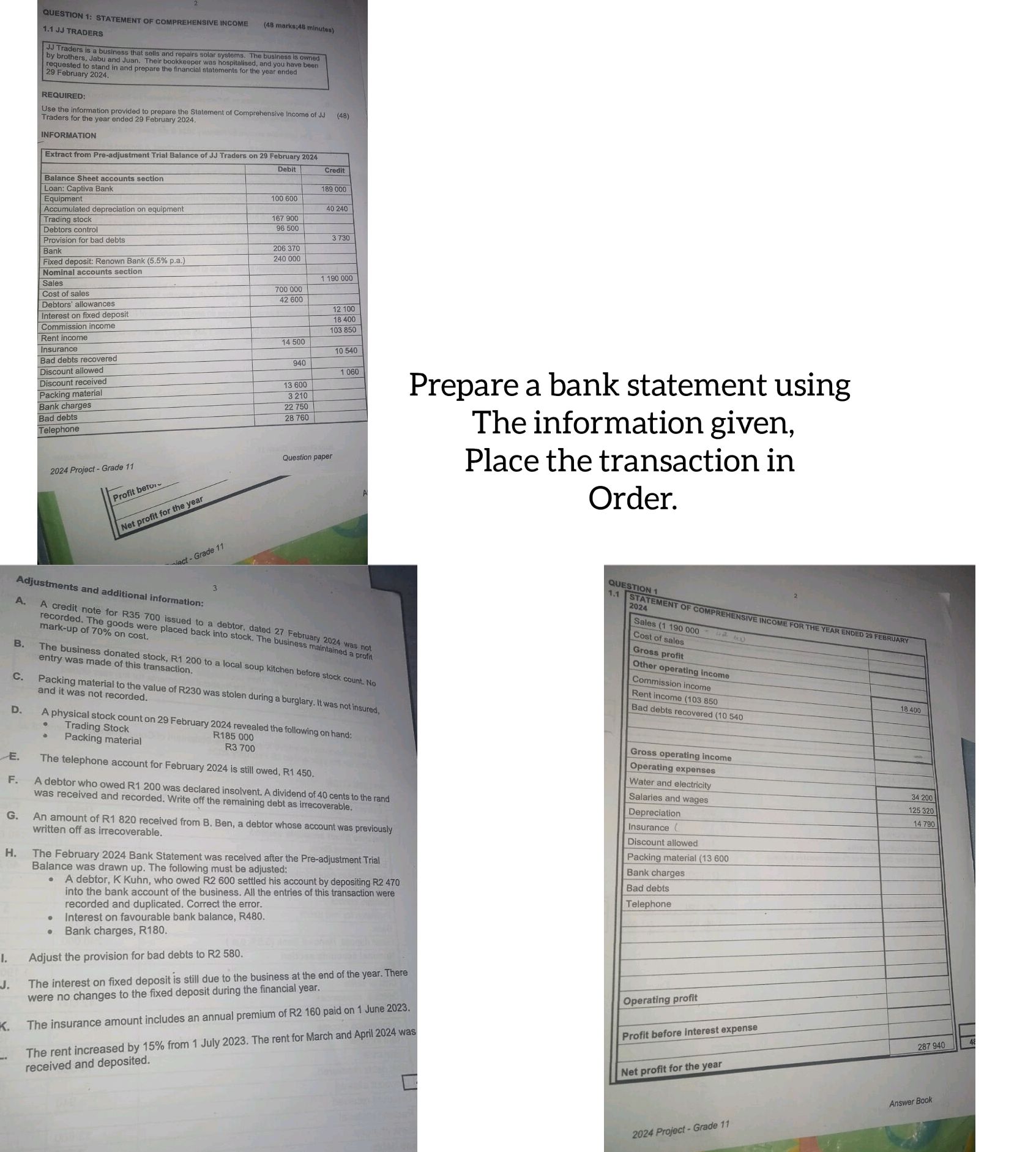 Prepare a bank statement using the | StudyX