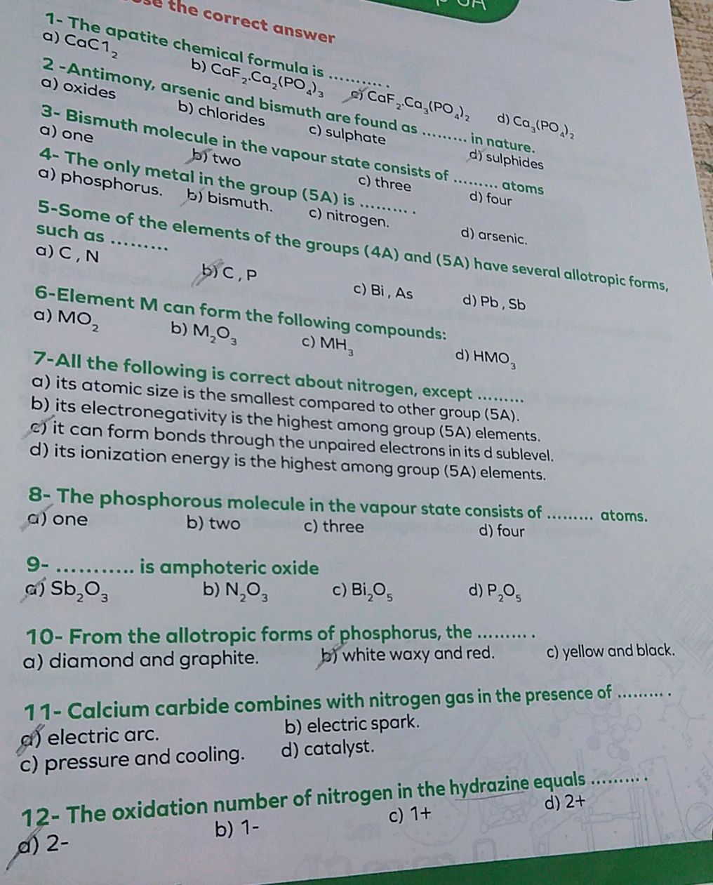 1- The apatite chemical formula is a) | StudyX