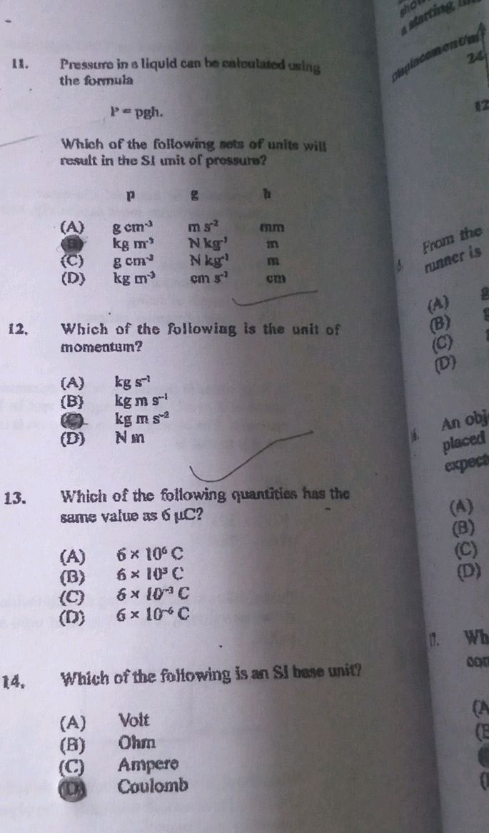 11. Pressure in a liquid can be calculated | StudyX